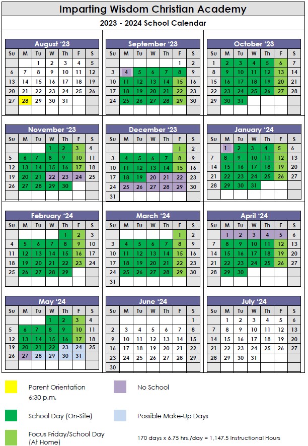 Calendar – Imparting Wisdom Christian Academy